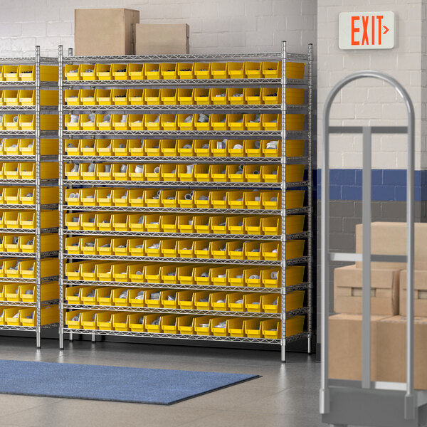 Regency 12" x 60" x 74" Wire Shelving Unit with 143 Yellow Bins