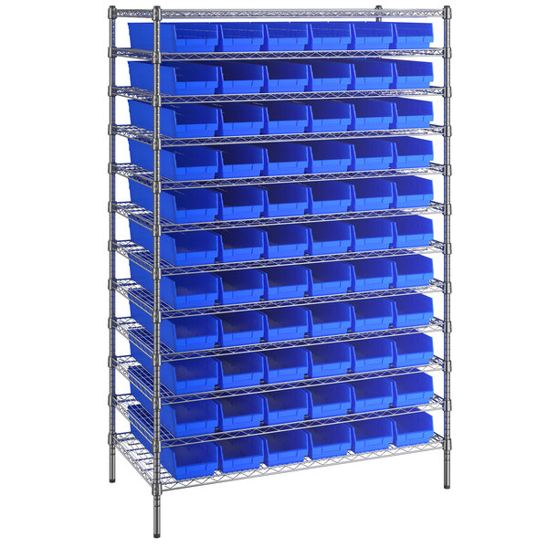 Regency 24" x 48" x 74" Wire Shelving Unit with 66 Blue Bins