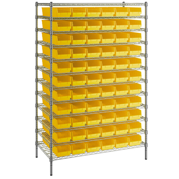 Regency 24" x 48" x 74" Wire Shelving Unit with 66 Yellow Bins