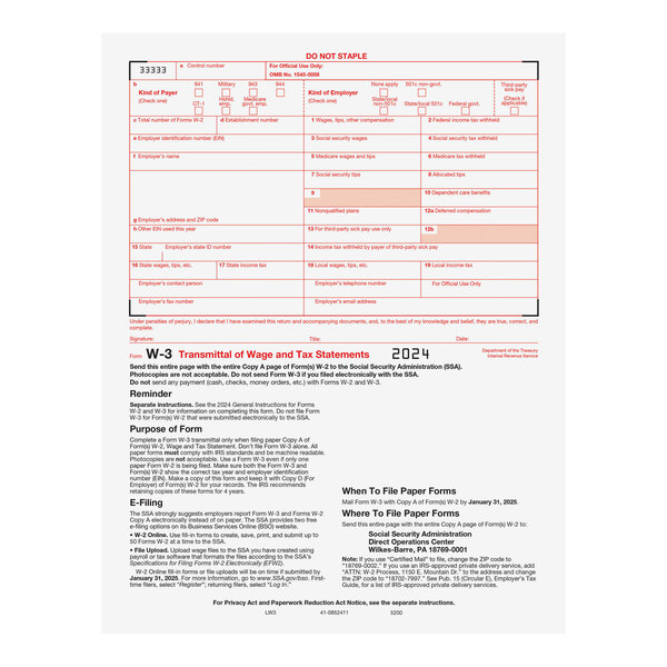 ComplyRight Transmittal 1-Part W-3 Tax Form 520010 - 10/Pack