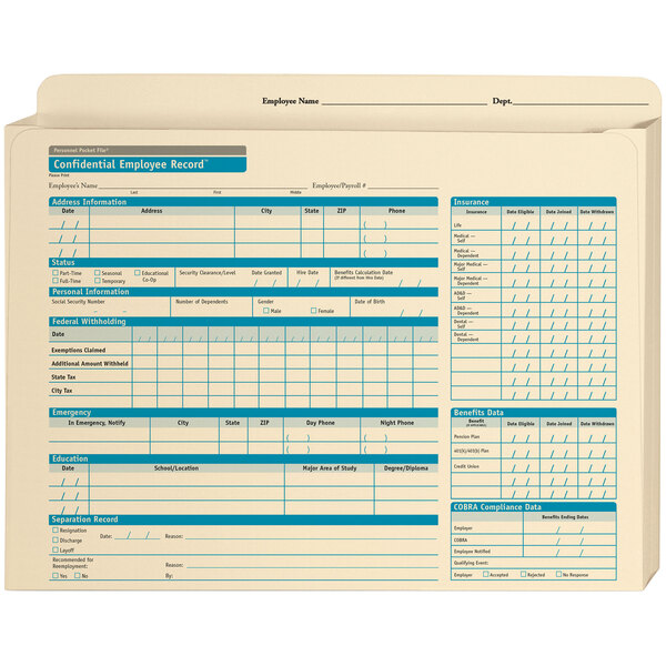ComplyRight Expanded Confidential Personnel Pocket File Folder - 25/Pack