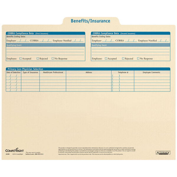 ComplyRight 9 1/2" x 11 1/2" Benefits / Insurance Folder - 25/Pack