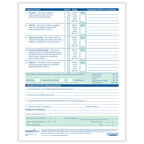 ComplyRight 8 1/2" x 11" Performance Appraisal Sheet A2192