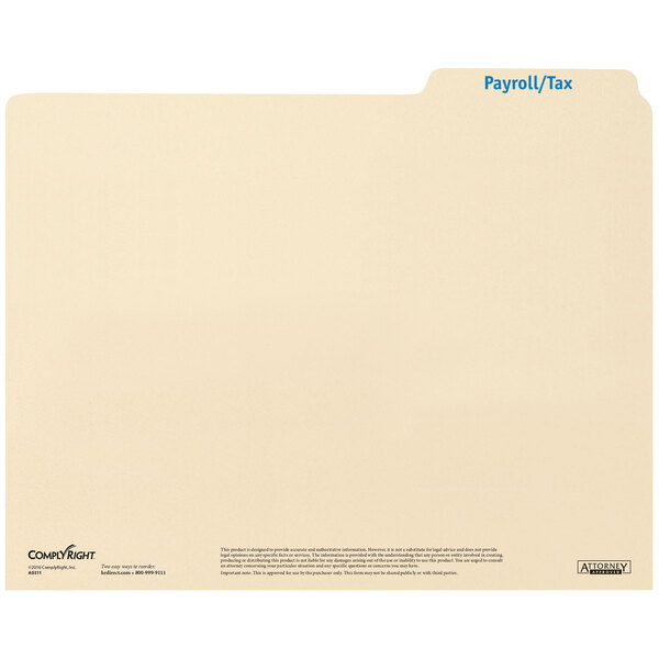ComplyRight 9 1/2" x 11 3/4" Payroll / Tax Folder - 25/Pack