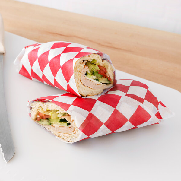 Choice 15" x 15" Red Check Deli Sandwich Wrap Paper - 4000/Case