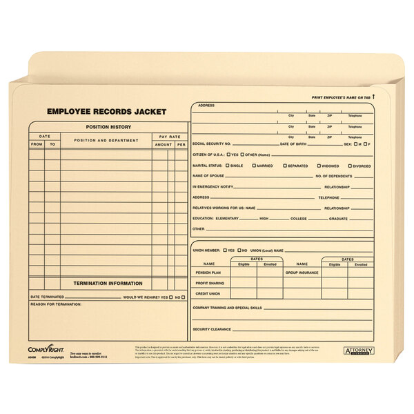 ComplyRight Employee Records Expandable Standard Letter Size Jacket ...