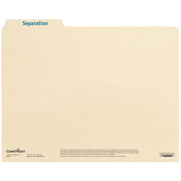 ComplyRight 9 1/2" x 11 3/4" Separation Folder - 25/Pack