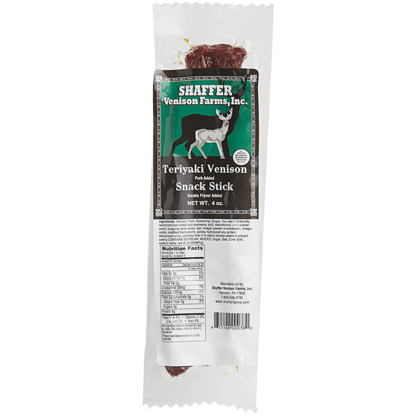 Shaffer Venison Farms 4 oz. Teriyaki Venison Snack Stick - 24/Case