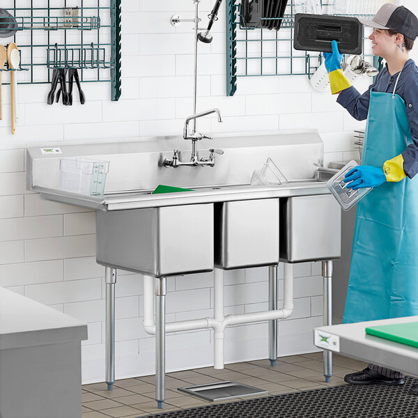 Regency 64" 16-Gauge Stainless Steel Three Compartment Commercial Sink ...