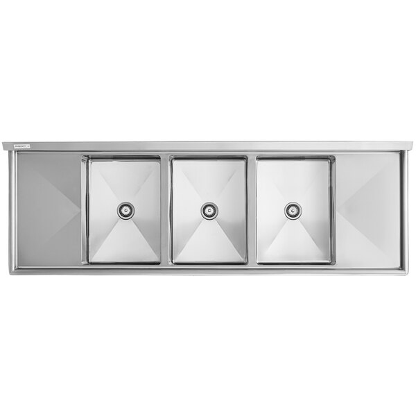 Regency Spec Line 100" 14 Gauge Stainless Steel Three Compartment ...