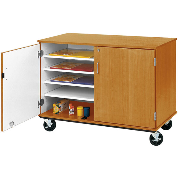 I.D. Systems 36" Light Oak Slotted Storage Cart with Locking Door ...