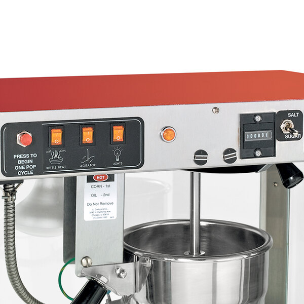 Cretors T-3000 Plus T3P12A11-XXX-CSS 12 oz. Red Top Popcorn Popper with ...