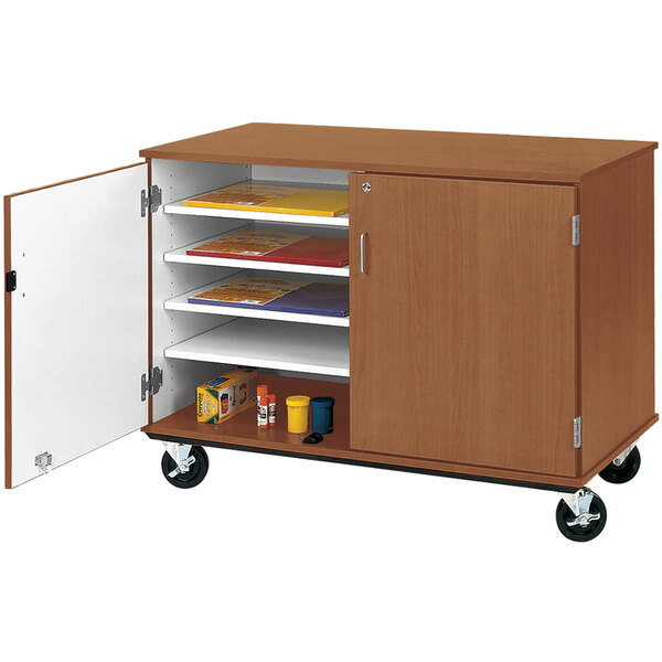 I.D. Systems 36" Medium Cherry Slotted Storage Cart with Locking Door ...