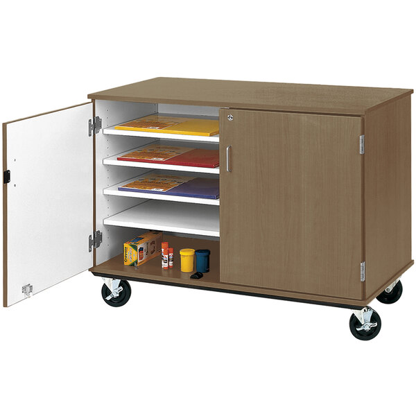 I.D. Systems 36" Roman Walnut Slotted Storage Cart with Locking Door ...