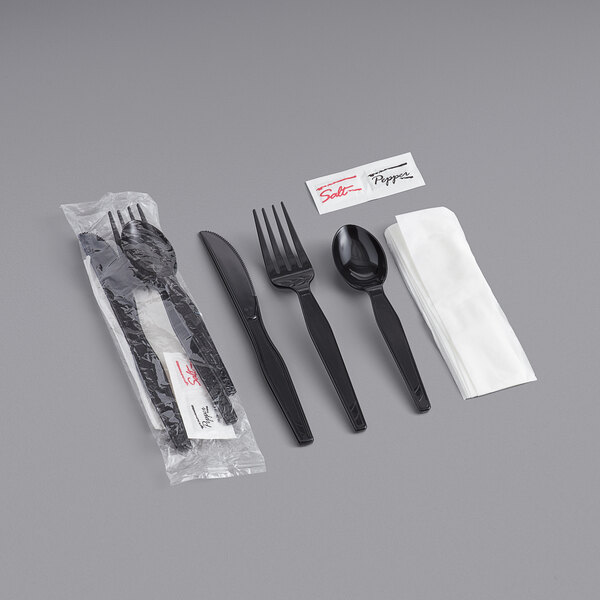 Dixie Black Heavy Weight Polystyrene Fork, Knife, Spoon, Napkin, Salt ...