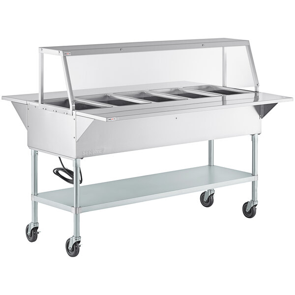 ServIt Five Pan Open Well Electric Steam Table with Angled Sneeze Guard ...