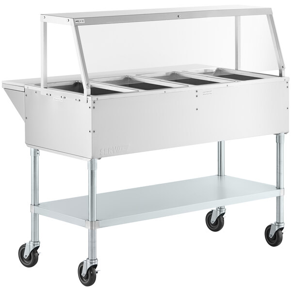 ServIt Four Pan Open Well Electric Steam Table with Angled Sneeze Guard ...