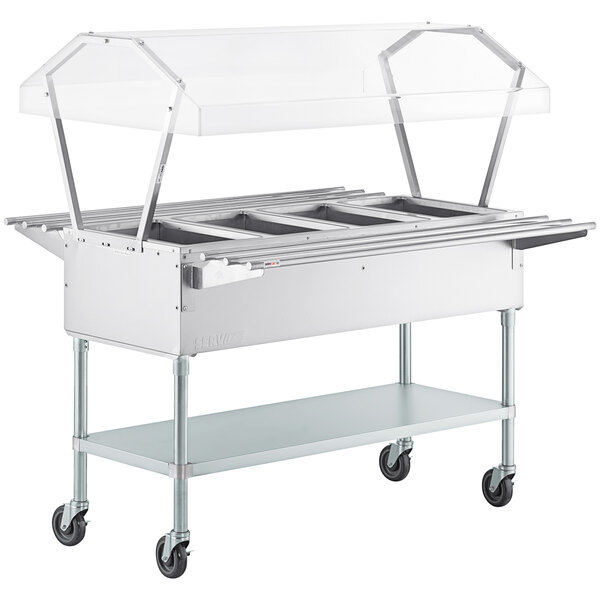 ServIt Four Pan Open Well Electric Steam Table with 2-Sided Sneeze ...