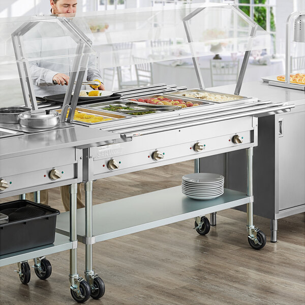 ServIt Four Pan Open Well Electric Steam Table with 2-Sided Sneeze ...