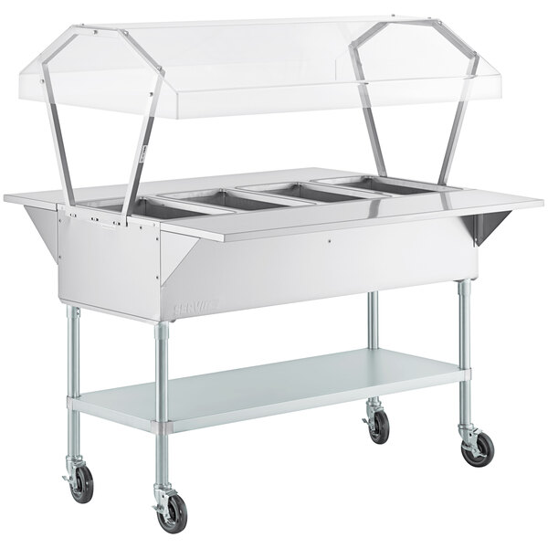 ServIt Four Pan Open Well Electric Steam Table with 2-Sided Sneeze ...