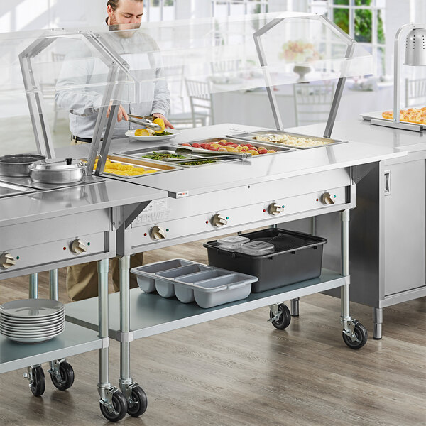 ServIt Four Pan Open Well Electric Steam Table with 2-Sided Sneeze ...