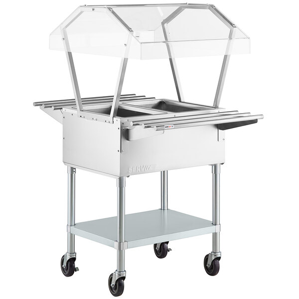 ServIt Two Pan Open Well Electric Steam Table with 2-Sided Sneeze Guard ...
