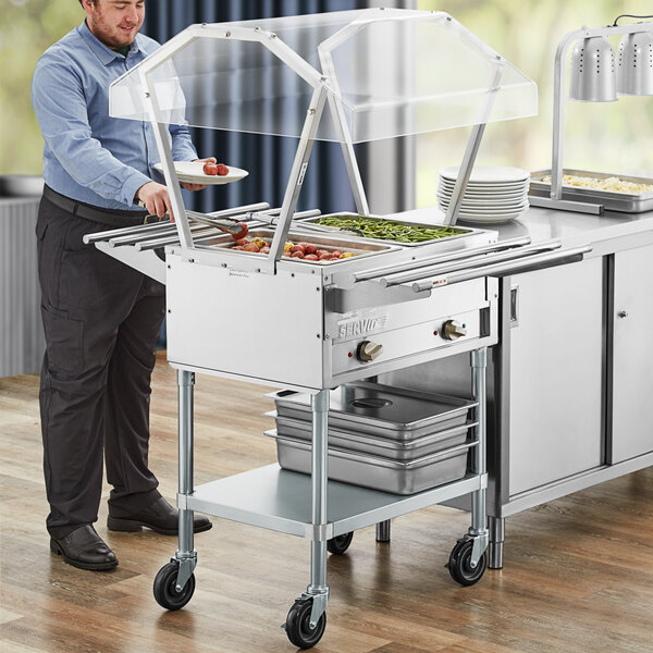 ServIt Two Pan Open Well Electric Steam Table with 2-Sided Sneeze Guard ...