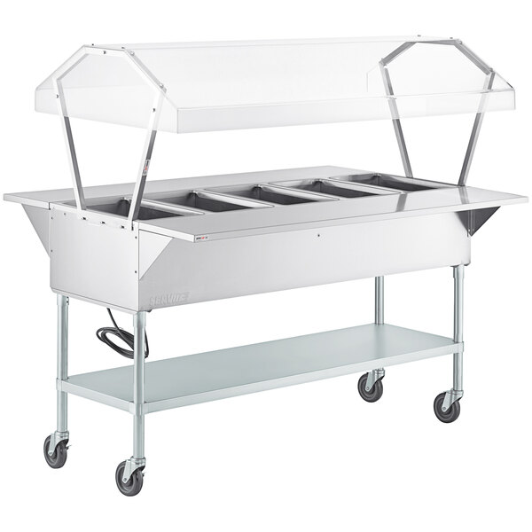 ServIt Five Pan Open Well Electric Steam Table with 2-Sided Sneeze ...