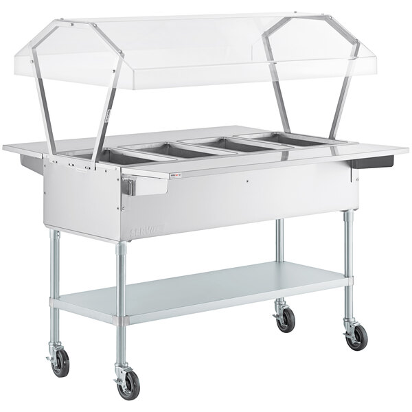 ServIt Four Pan Open Well Electric Steam Table with 2-Sided Sneeze ...