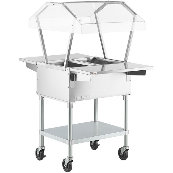 ServIt Two Pan Open Well Electric Steam Table with 2-Sided Sneeze Guard ...