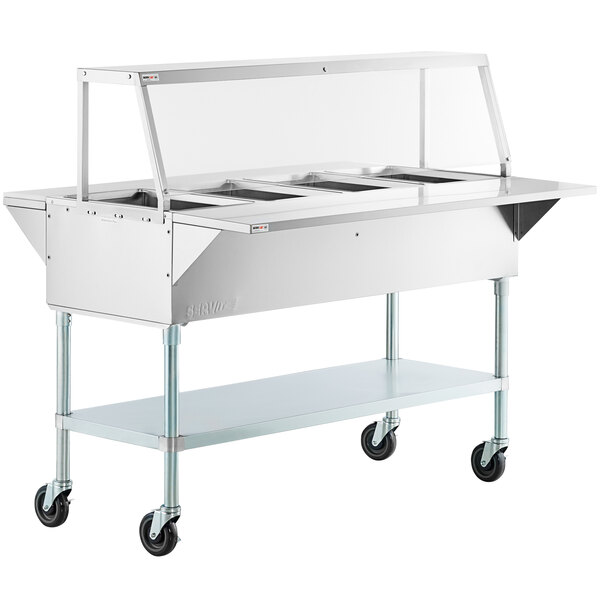 ServIt Four Pan Open Well Electric Steam Table with Angled Sneeze Guard ...