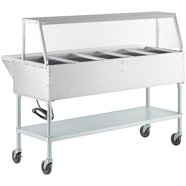 ServIt Five Pan Open Well Electric Steam Table with Angled Sneeze Guard ...