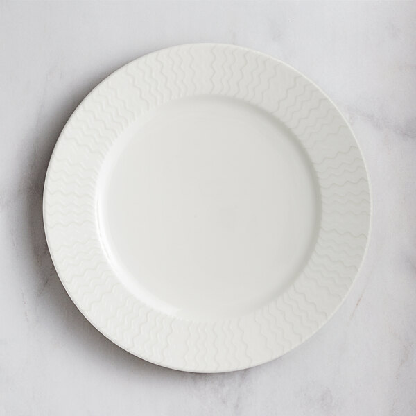 RAK Porcelain Leon 10 5/8" Ivory Embossed Wide Rim Porcelain Flat Plate ...