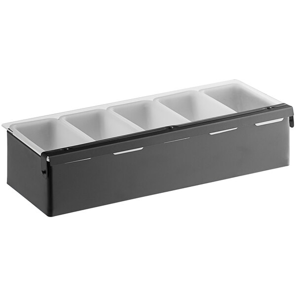 Choice 5-Compartment Matte Black Finish Stainless Steel Condiment Bar