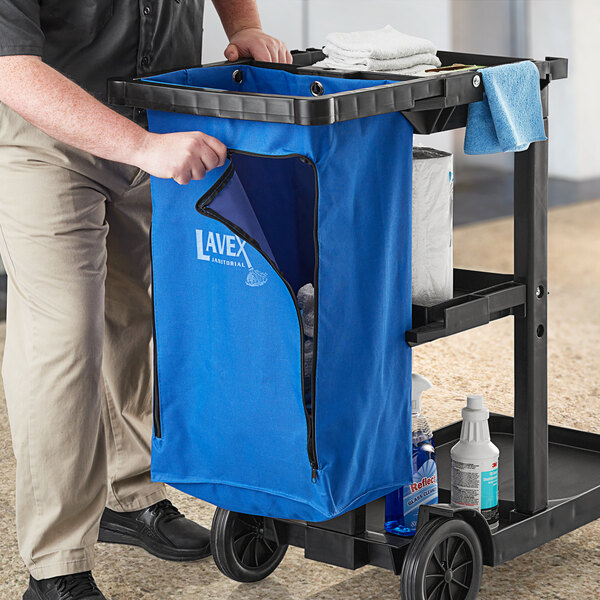 Lavex Janitorial Blue Vinyl Janitor Cart Bag with Zipper