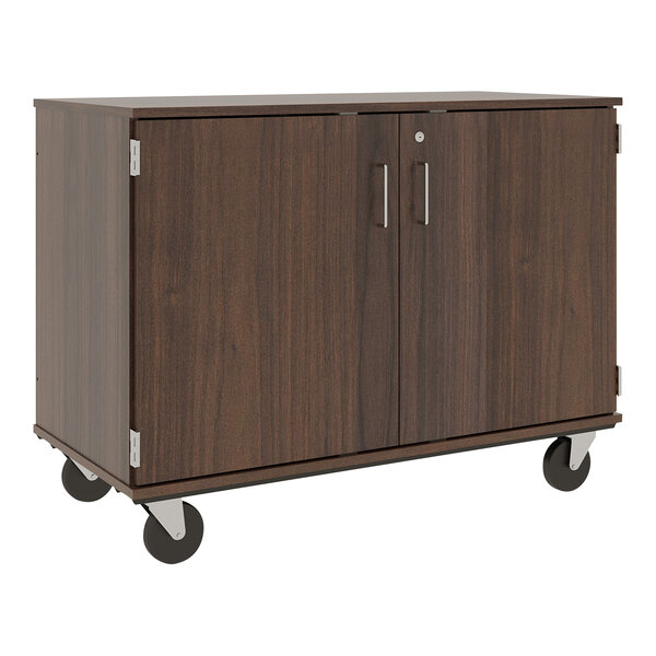 I.D. Systems 36" Tall Dark Walnut Mobile Storage Cabinet with (18) 3 1/ ...