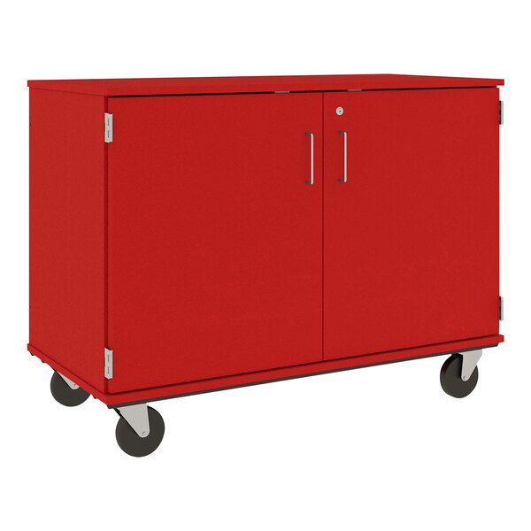 I.D. Systems 36" Tall Tulip Red Mobile Storage Cabinet with (18) 3 1/2 ...