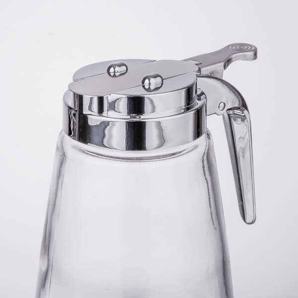 Tablecraft 1371CP 12 oz. Modern Glass Syrup Dispenser with Chrome ...