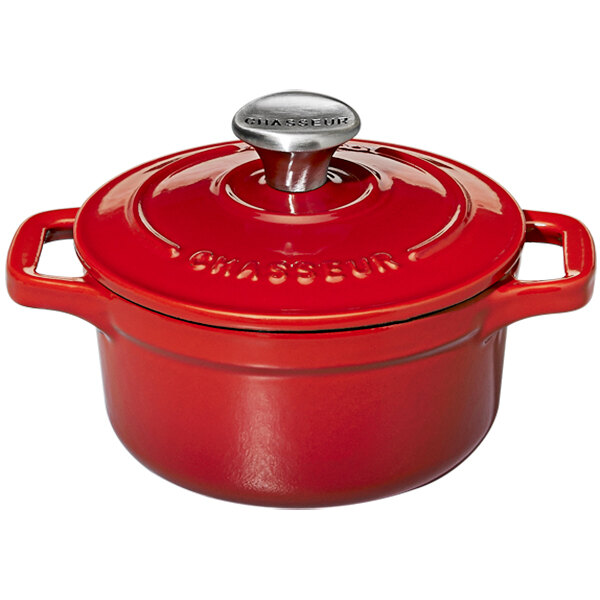 Chasseur 12 oz. Ruby Red Enameled Mini Cast Iron Pot with Cover by Arc ...