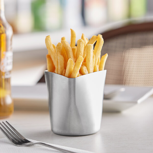 Tablecraft 12 oz. Triangular Brushed Stainless Steel Fry Cup