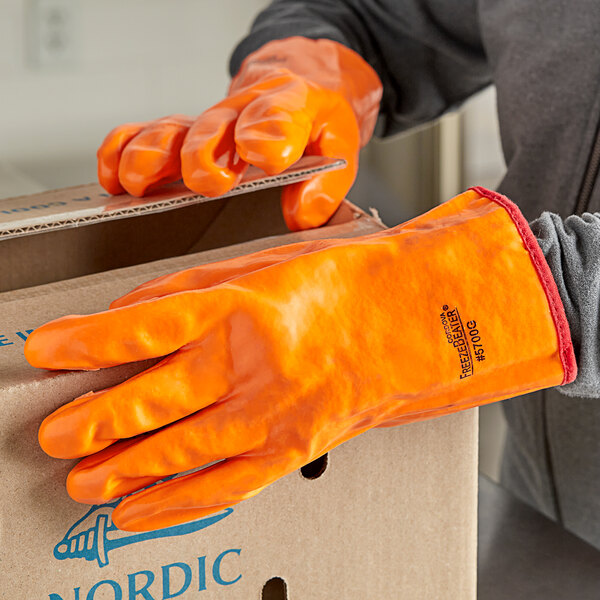 Cordova FreezeBeater Orange Single-Dipped PVC Gloves with Smooth Finish ...