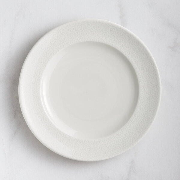RAK Porcelain Choice 8 1/4" Ivory Embossed Wide Rim Porcelain Flat ...