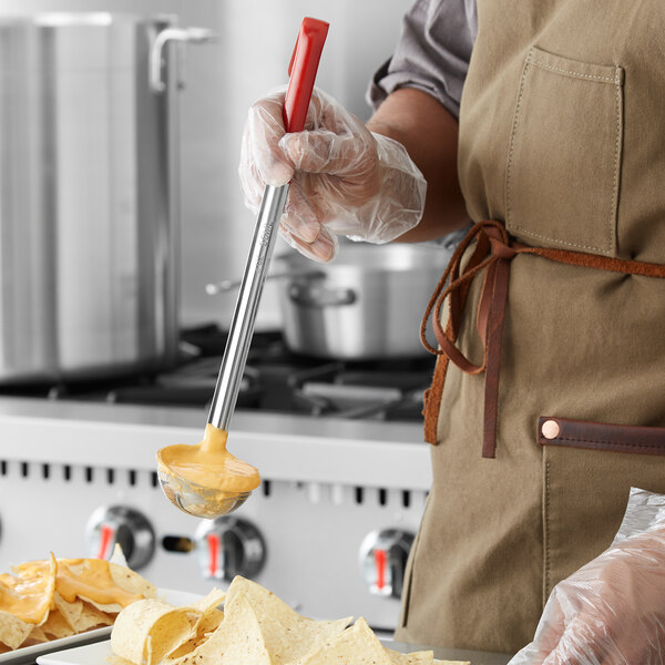 Choice 2 oz. One-Piece Stainless Steel Ladle with Red Coated Handle