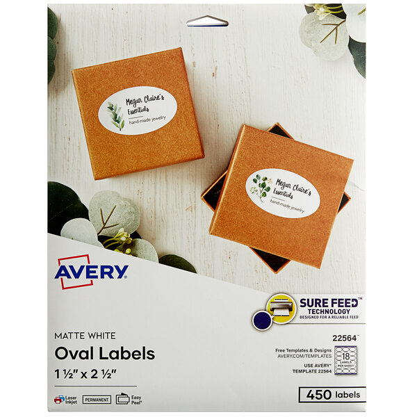 Avery® 22564 1 1/2" x 2 1/2" Matte White Permanent Oval Labels with ...