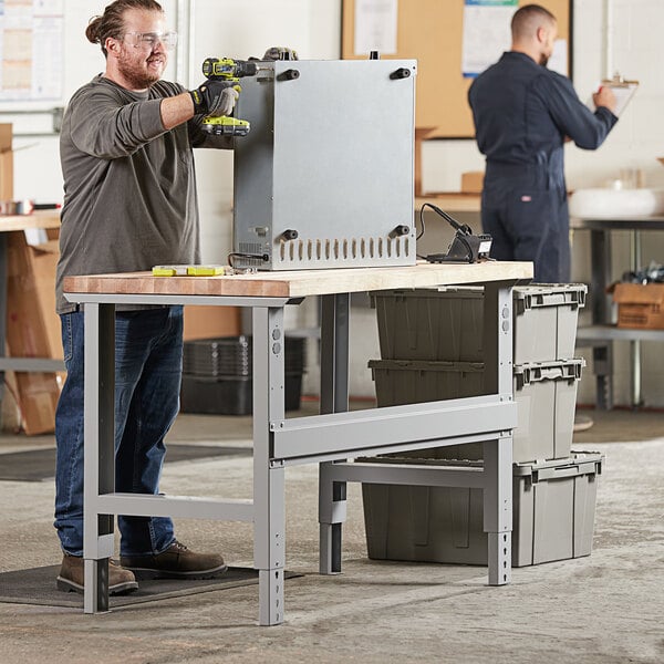 Adjustable Heavy-Duty Workbench, Maple Top Square Edge