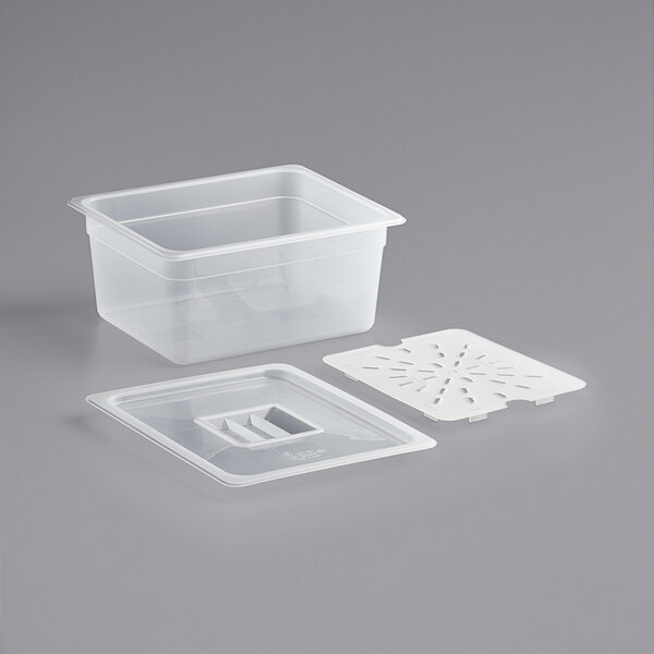 Vigor 1/2 Size 6" Deep Translucent Polypropylene Food Pan with Drain ...