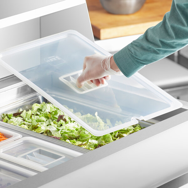 Vigor Full Size Translucent Polypropylene Handled Lid with Notch