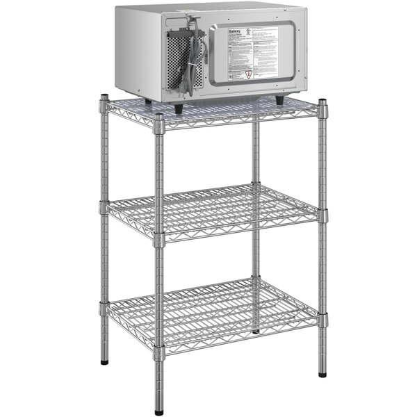 Galaxy 18" x 24" NSF Chrome 3-Shelf Touch Microwave Station Kit with 34 ...