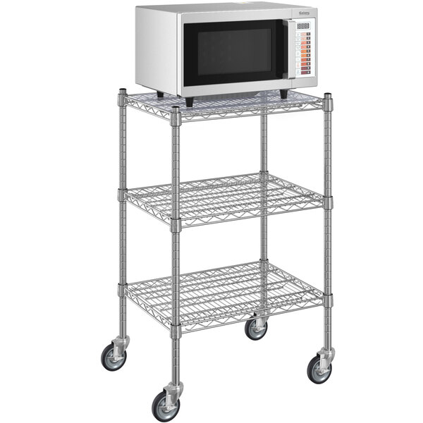 Galaxy 18" x 24" NSF Chrome 3-Shelf Touch Microwave Station Kit with 34 ...