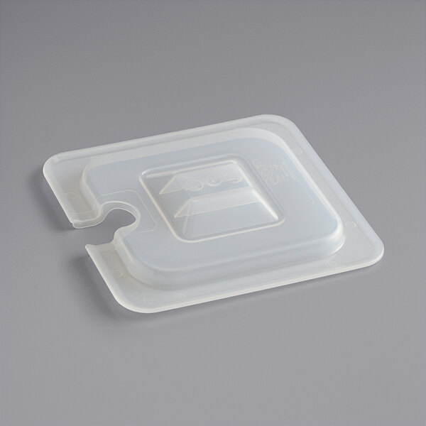 Vigor 1/6 Size Translucent Polypropylene Handled Lid with Notch